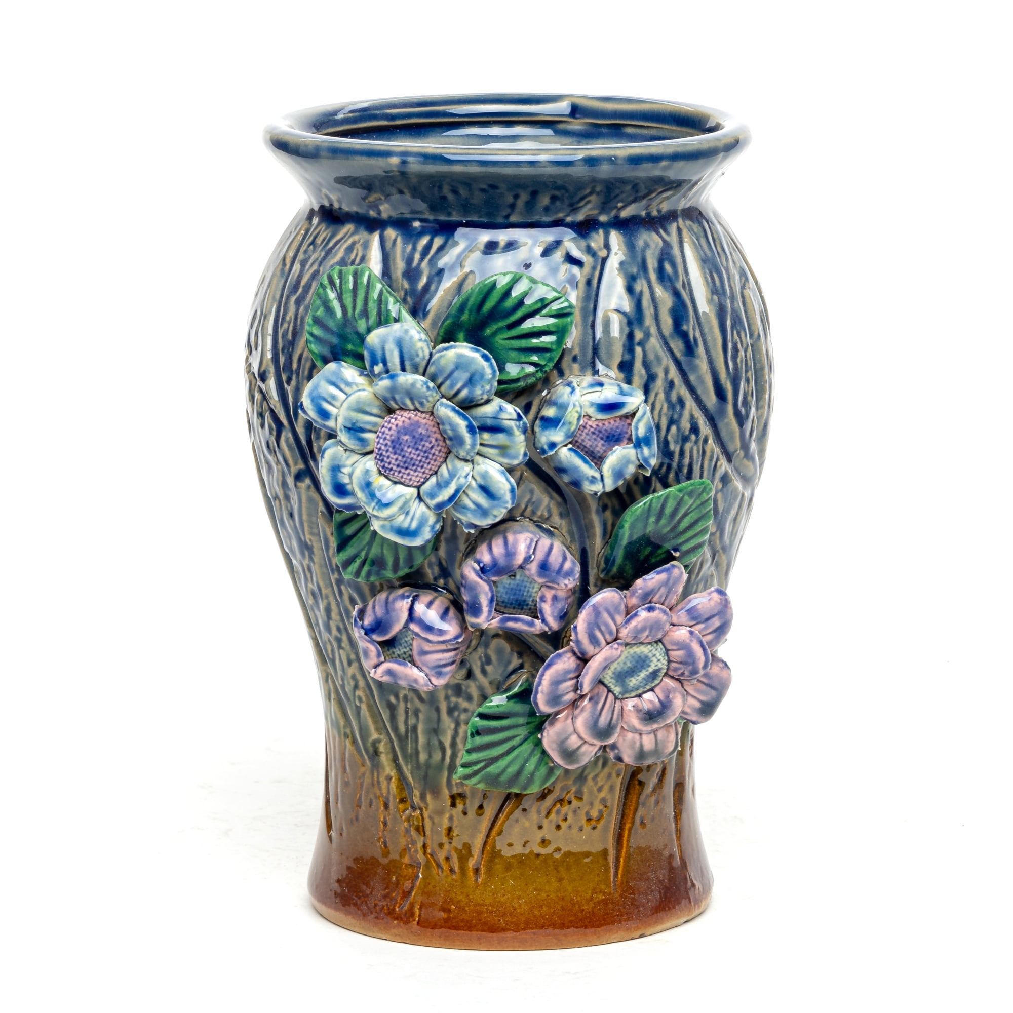 5.12" Small Blue Round Ceramic Planter Pot with Drainage Hole and Mesh ...