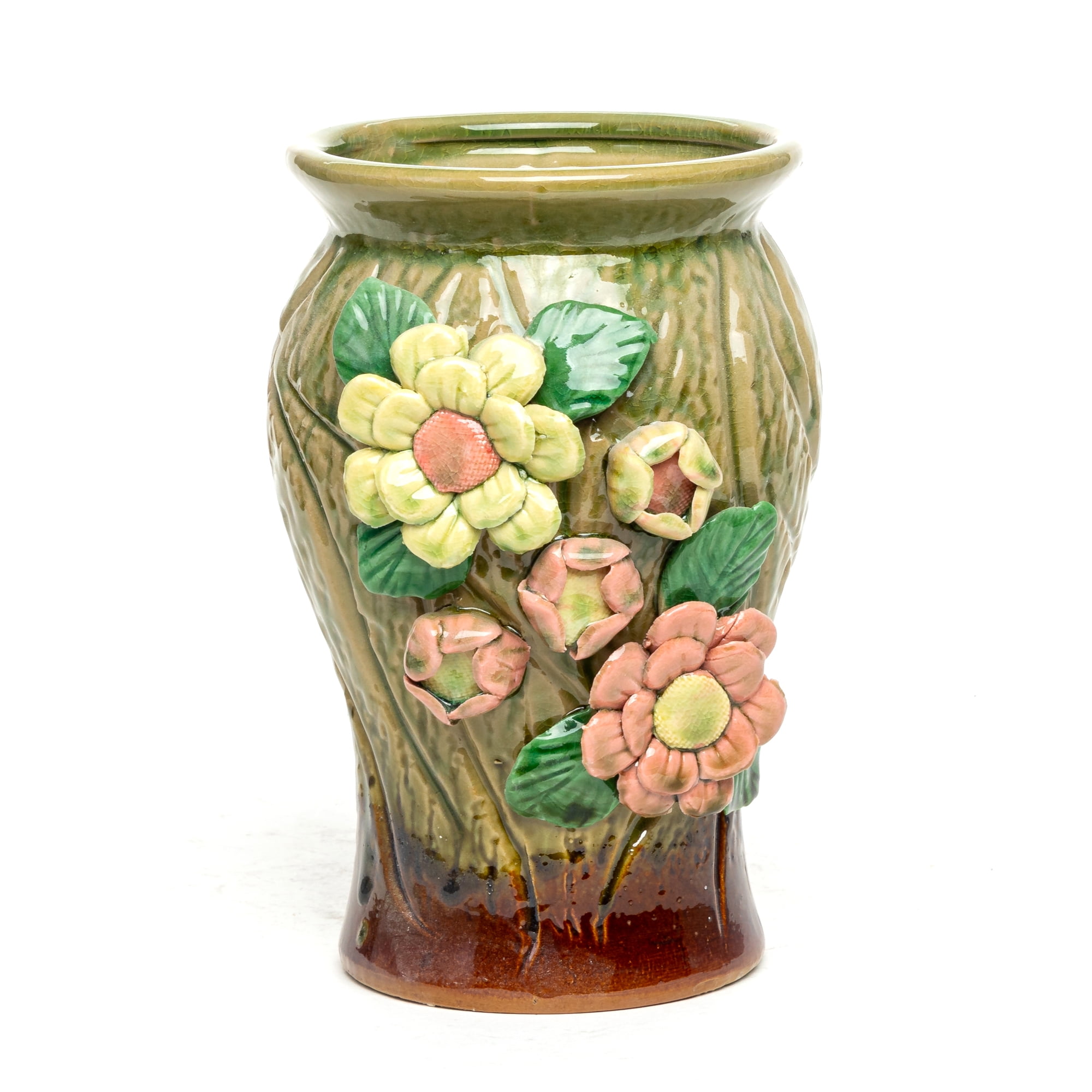 5.12" Small Green Round Ceramic Planter Pot with Drainage Hole and Mesh ...