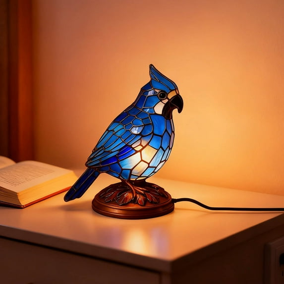 5.12Inches Cardinal Lamp, Stained Glass Resin Bird Parrot Light ...