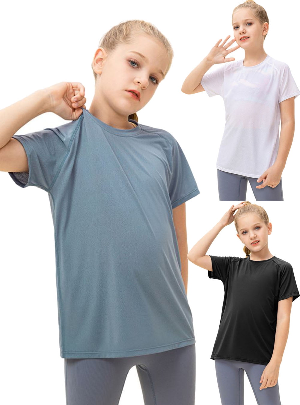 5-12T Girls Athletic Shirts, Short Sleeve Quick Dry Tshirts, Sports ...