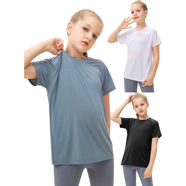 5-12T Girls Athletic Shirts, Short Sleeve Quick Dry Tshirts, Sports ...