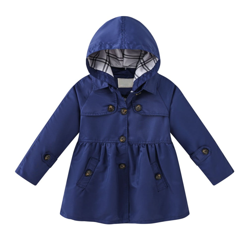 5-13Y Girls Hooded Trench Coats Parka Jackets With Detachable Hood ...