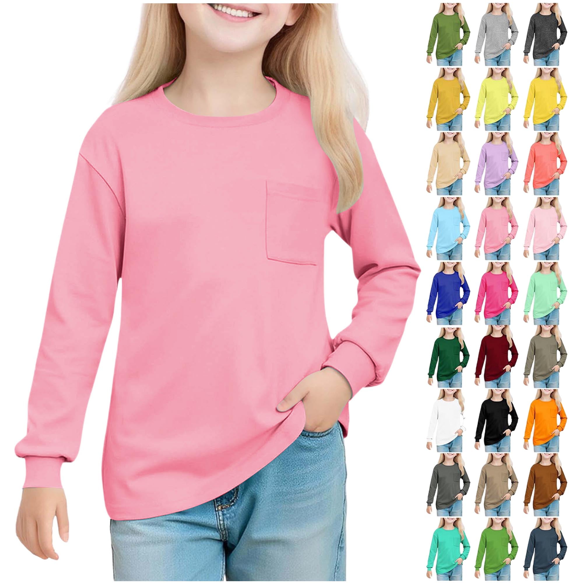 5-14 Years Girls' Tops Shirts Solid Loose Tunic Tops Round Neck Long ...