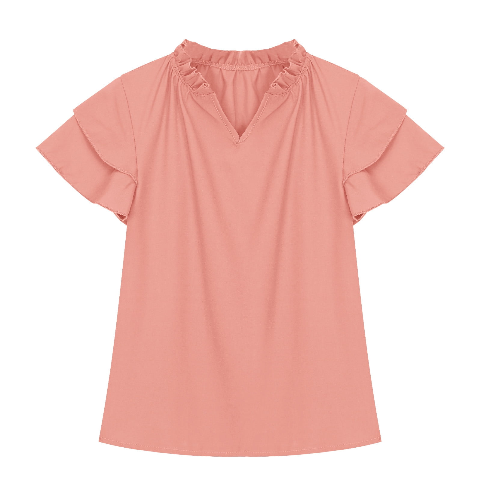 5-14 Years Toddler Kids Girls T Shirts Ruffle Short Sleeve V Neck Top ...