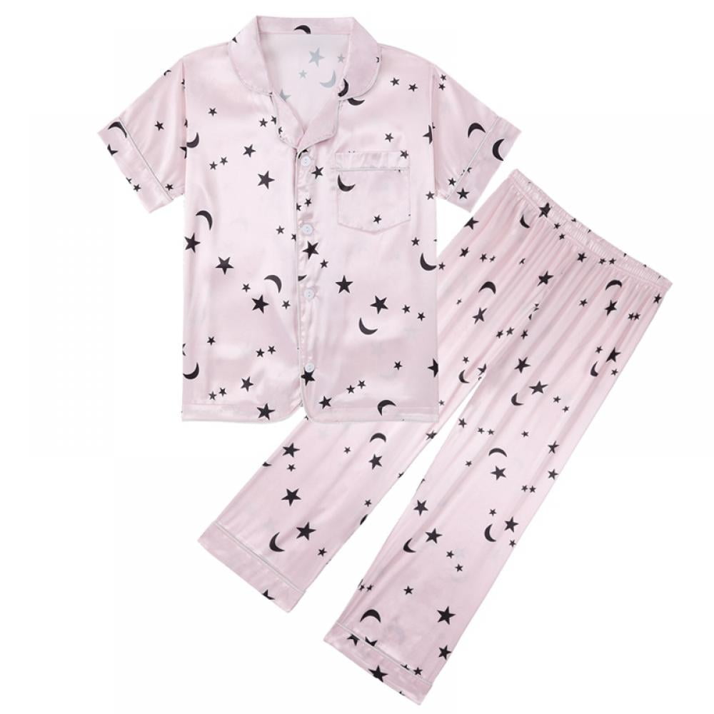 5-14T Girls Button Down Pajamas Kids Star And Moon Print Pajamas Short ...