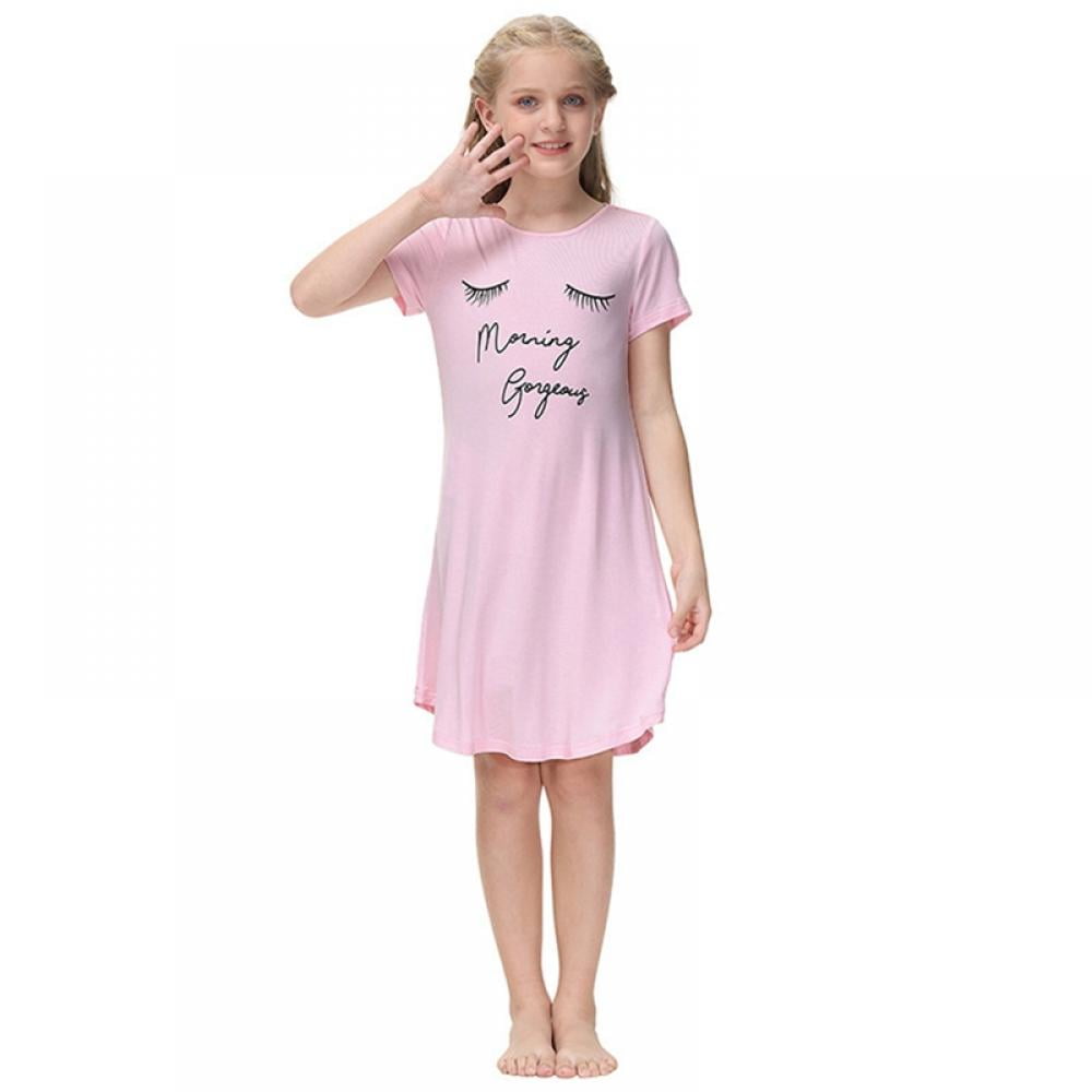5-14T SILVERCELL Girls Nightgowns Short Sleeve Cute Cartoon Print ...