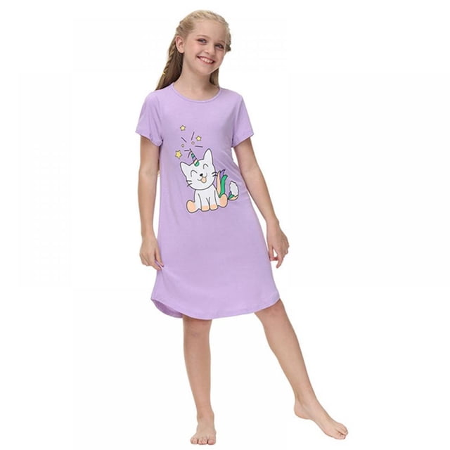 5-14T SILVERCELL Girls Nightgowns Short Sleeve Cute Cartoon Print ...