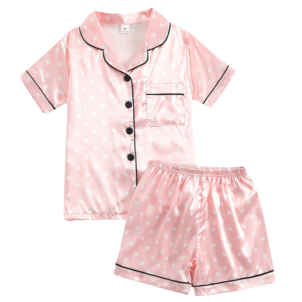 5-14Y Boy Girl Kids Satin Silk Pajamas Set Kids Short Sleeve Nightwear ...