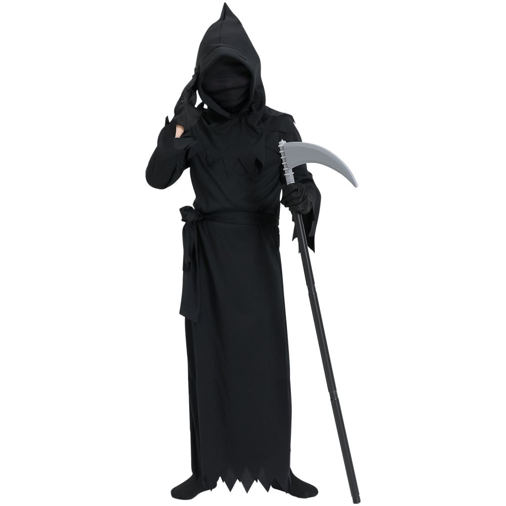 5-14Y Boys Girls Halloween Costumes Kids Grim Reaper Costume Set Scary ...