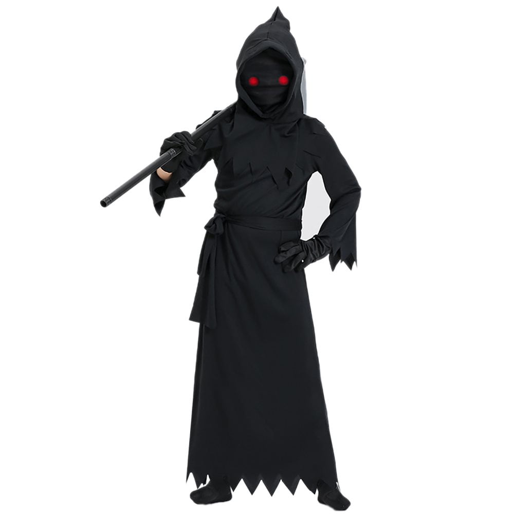 5-14Y Boys Girls Halloween Costumes Kids Grim Reaper Costume Set Scary ...
