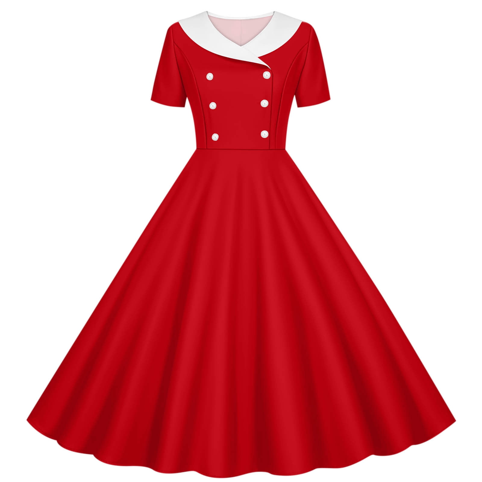 5-14Y Girls Retro Hepburn Style A-Line Dress, Peter Pan Collar Short ...