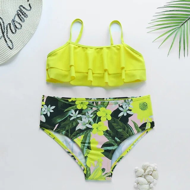 5-14Years Print Kids Girls Bikini Set 2023 Ruffle Baby Kids High Waist ...