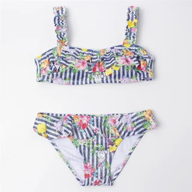 5-14Years Print Kids Girls Bikini Set 2023 Ruffle Baby Kids High Waist ...