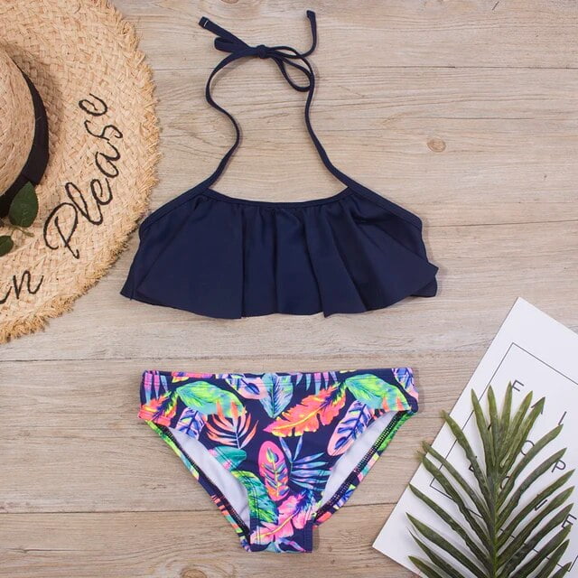 5-14Years Print Kids Girls Bikini Set 2023 Ruffle Baby Kids High Waist ...