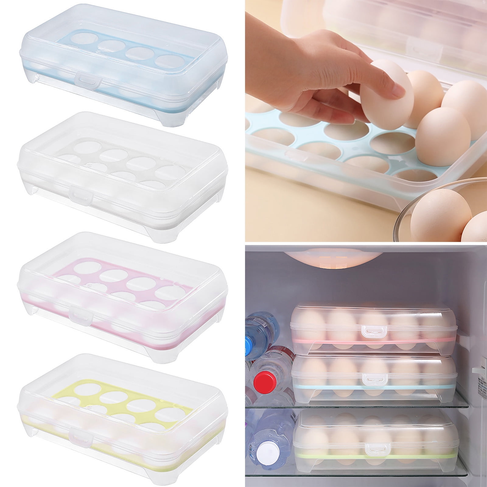 Under 5$ [15 Compartment Refrigerator Egg Box Blue]-Large Capacity Egg ...