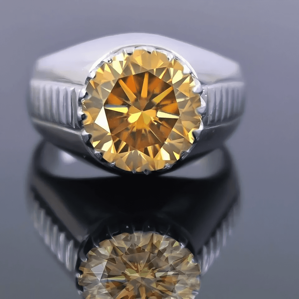 5.15 Ct Champagne Moissanite Round Solitaire Ring - 925 Sterling Silver ...