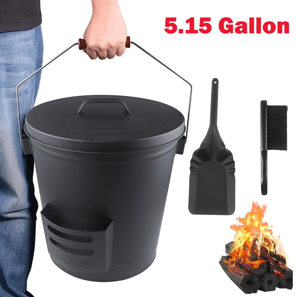 5.15 Gallon Black Ash Bucket Tools for Fireplaces Fire Pits Wood ...