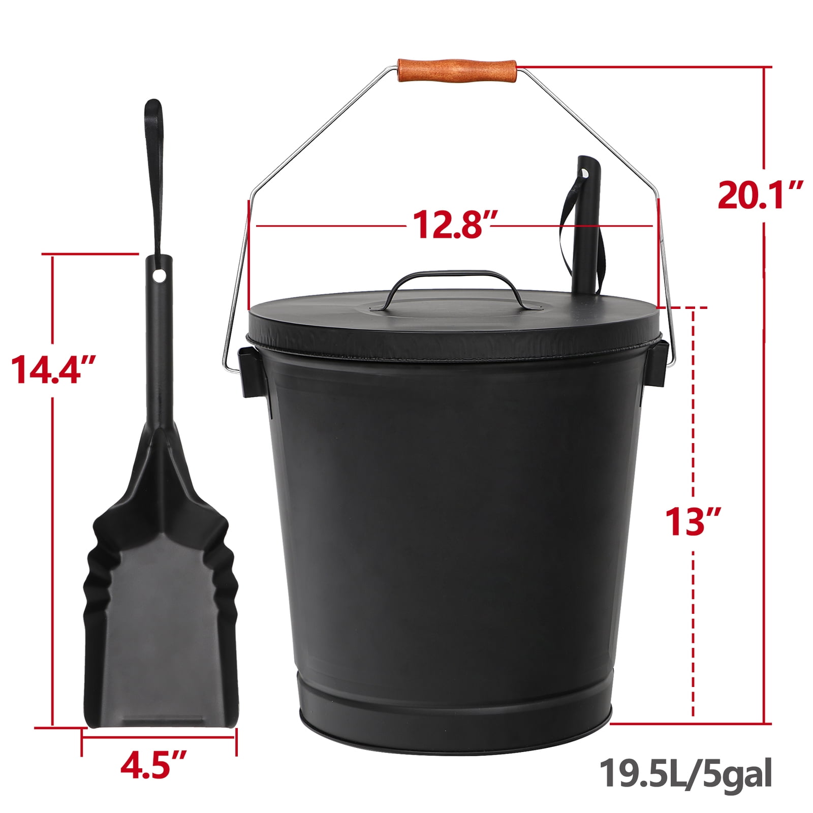 5.15-gallon gray bucket with lid, includes scoop, galvanized metal hot ...