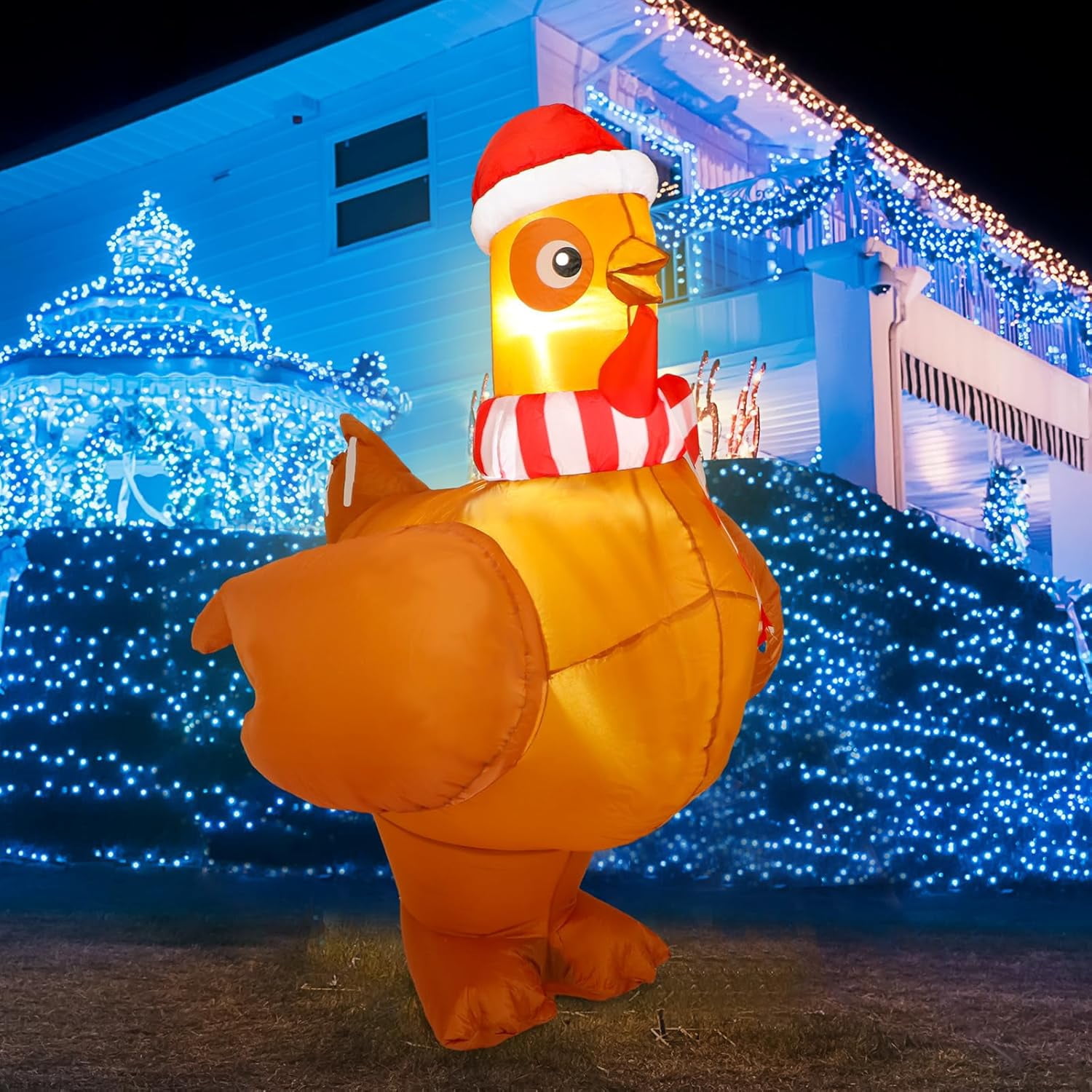 5.15ft Large Lighted Christmas Inflatable Chicken Built in Colorful LED ...