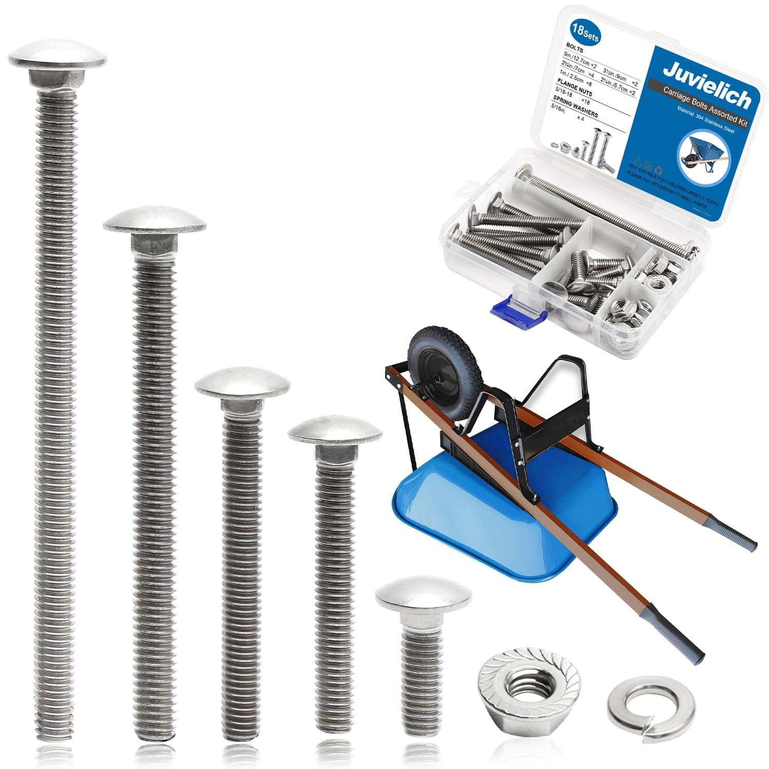 5/16-18 Carriage Bolts Set 40pcs Wheelbarrow Handles Replacement Kit ...