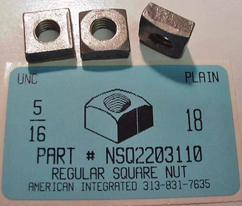 5/16-18 Regular Square Nuts Steel Plain 9/16 Af X 17/64 Th (25 ...