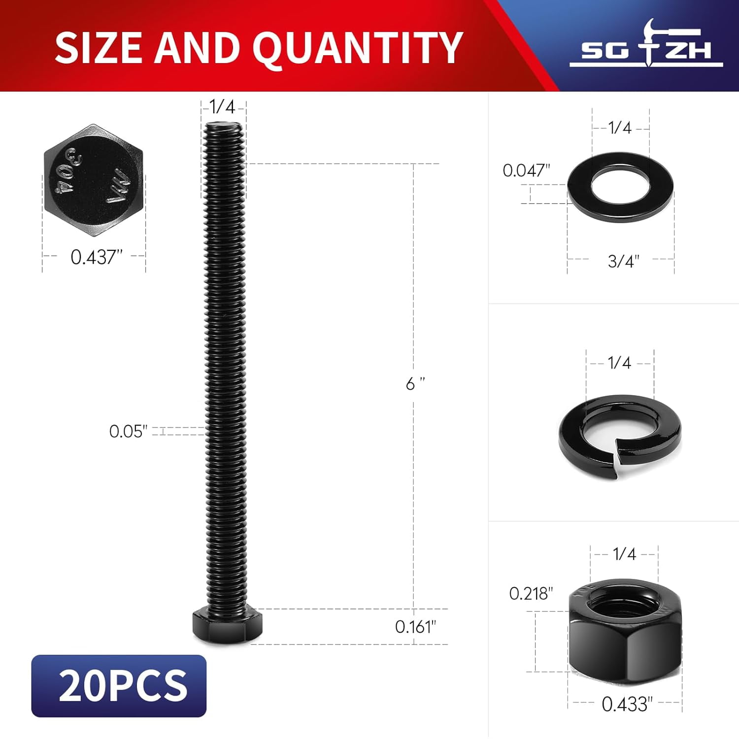 5/16-18 x 1/2" Hex Head Screw Bolt, Nuts, Flat & Lock Washers, 10Pcs 18 ...