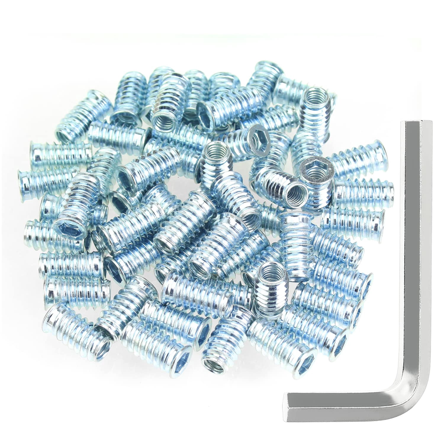 5/16"-18 x 25mm Threaded Inserts Nut Wood Blue Zinc Plated Carbon Steel ...