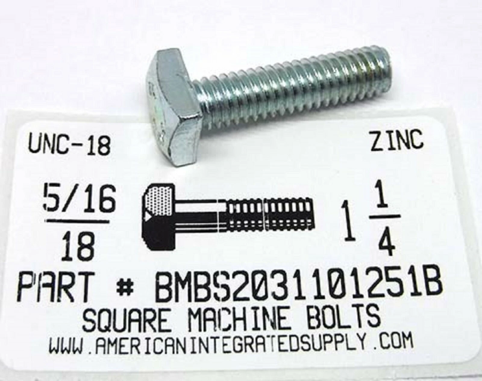 5/16-18X1-1/4 Square Head Machine Bolts Steel Zinc Plated (12 ...