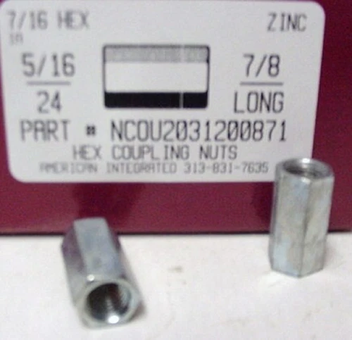 5/16-24 7/16 Hex X 7/8 Long Hex Coupling Nuts Steel Zinc Plated (10 ...