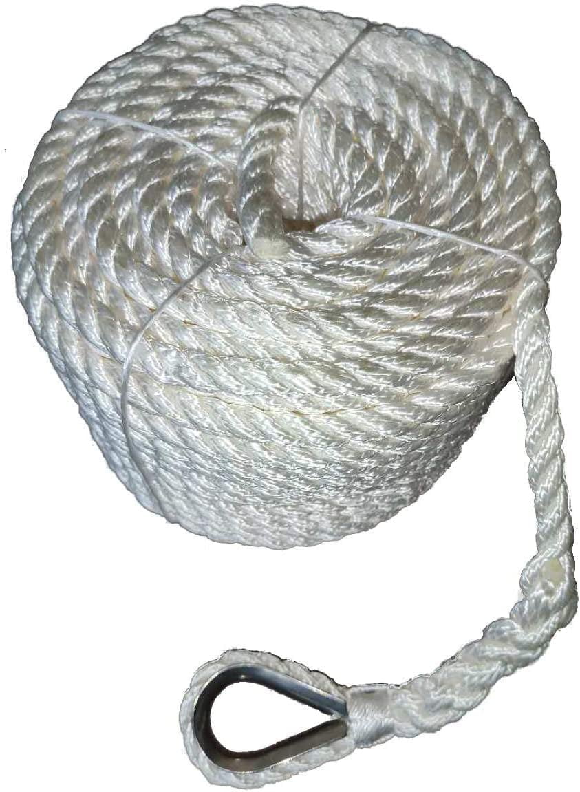 5/16" 99 ft Twisted 3 Strand Nylon Anchor Rope with 316 Stainless Steel ...