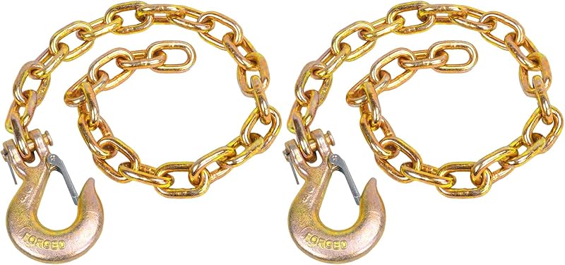 5/16" Grade 70 V-Type Transport Tow Chain w/15 J-Hooks 2Ft Long Shank ...