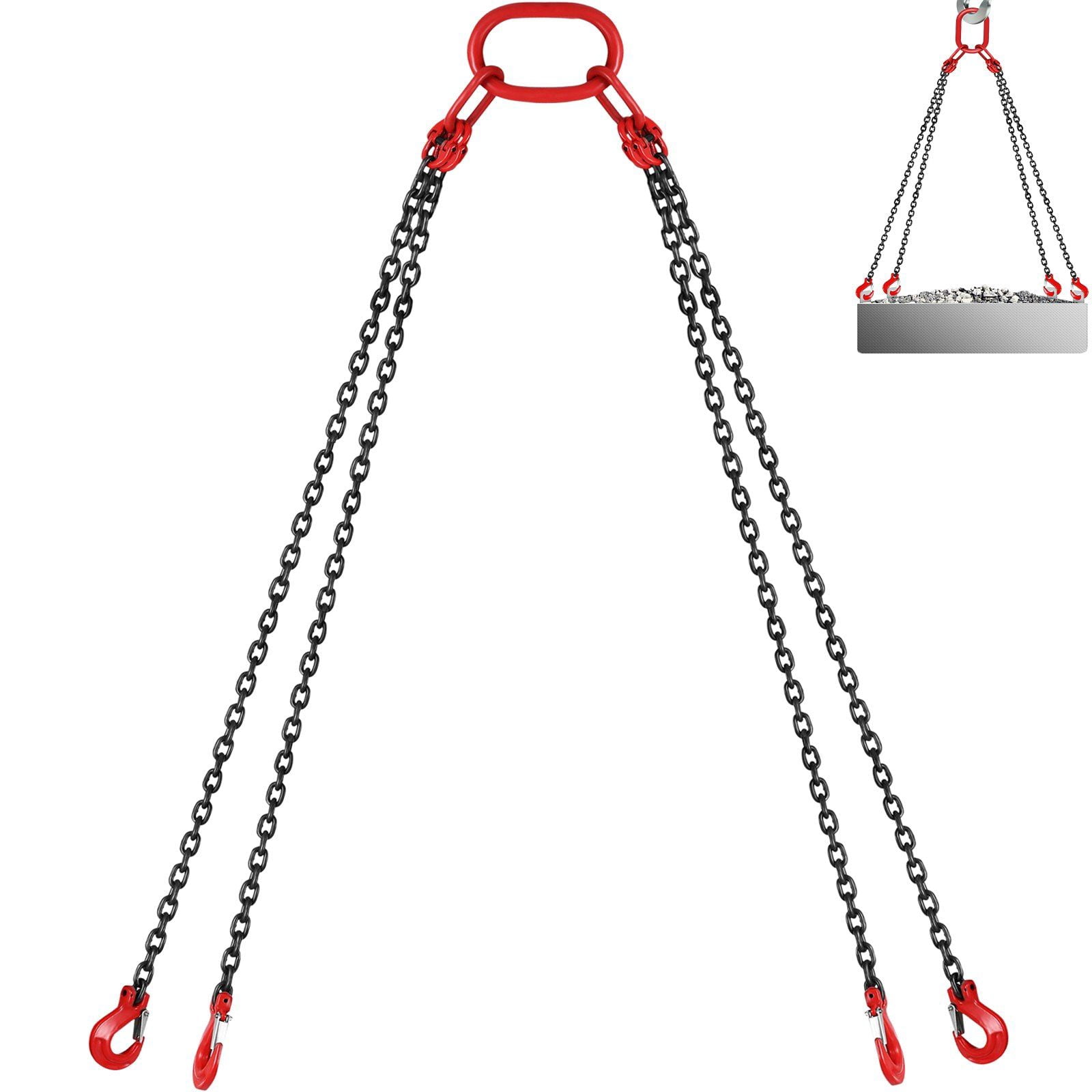 5/16 Inch x 10 FT G80 Lifting Chain Sling 4 Leg Grab Hooks 11000 LBS 5 ...