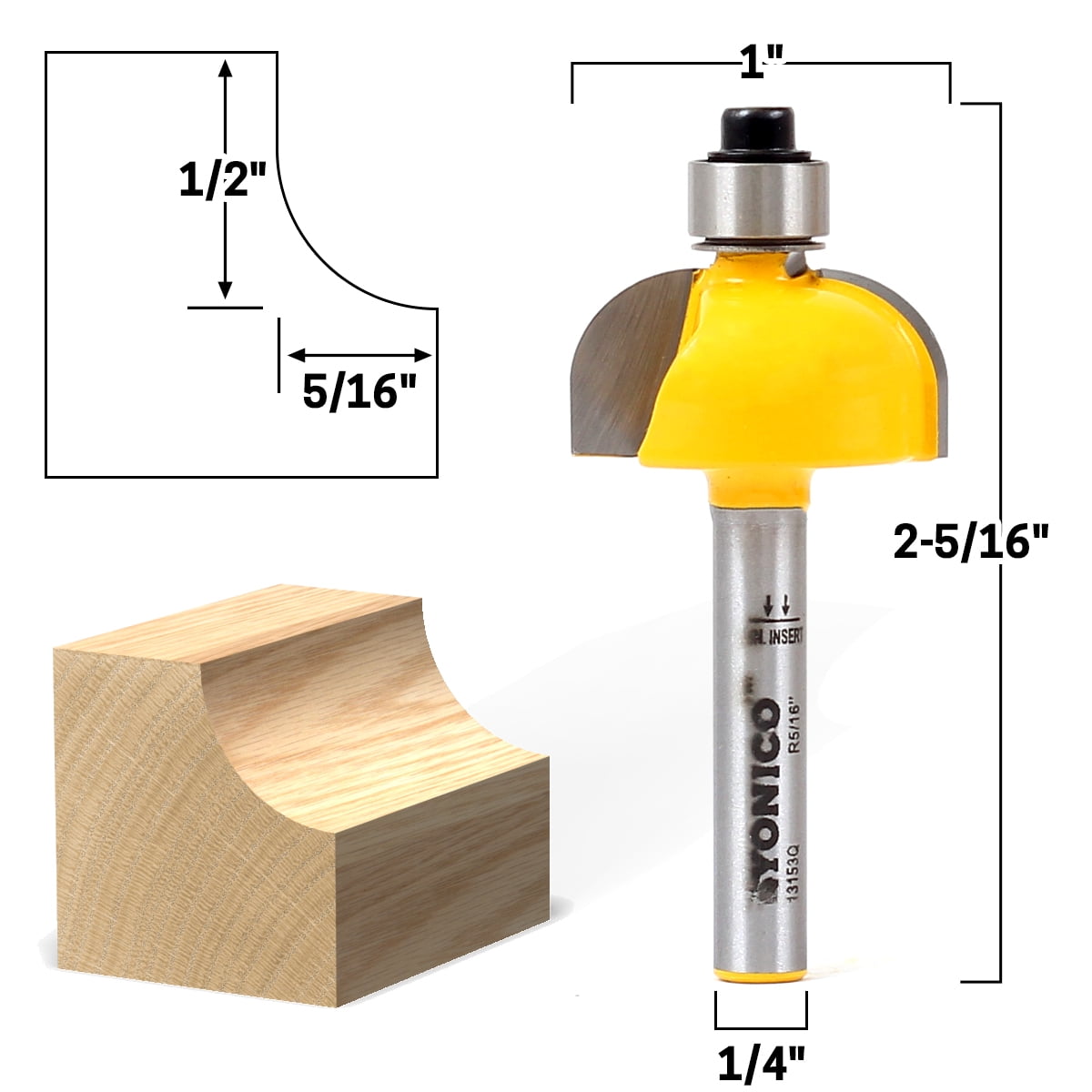 5/16" Radius Cove Edge Forming Router Bit - 1/4" Shank - Yonico 13153q ...