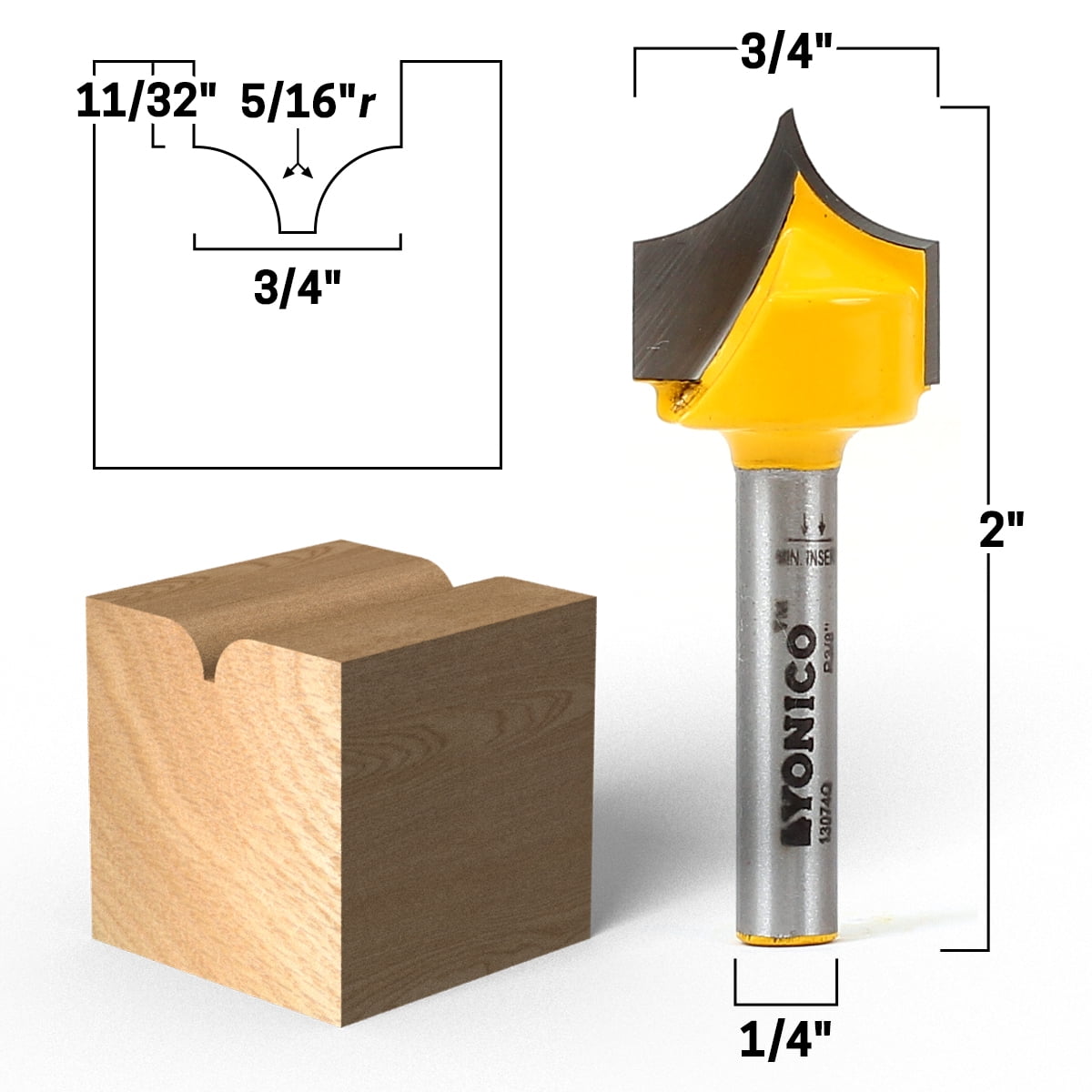 5/16" Radius Point Cutting Round Over Groove Router Bit - 1/4" Shank ...