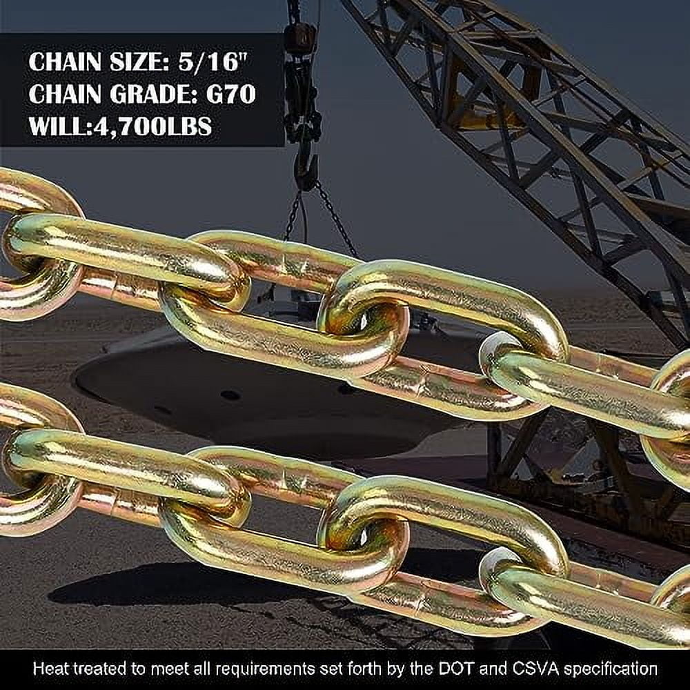 5/16 inch x 20 Foot Tow Chain with Clevis Grab Hook,2 Packs Heavy Duty G70 Transport Binder ...