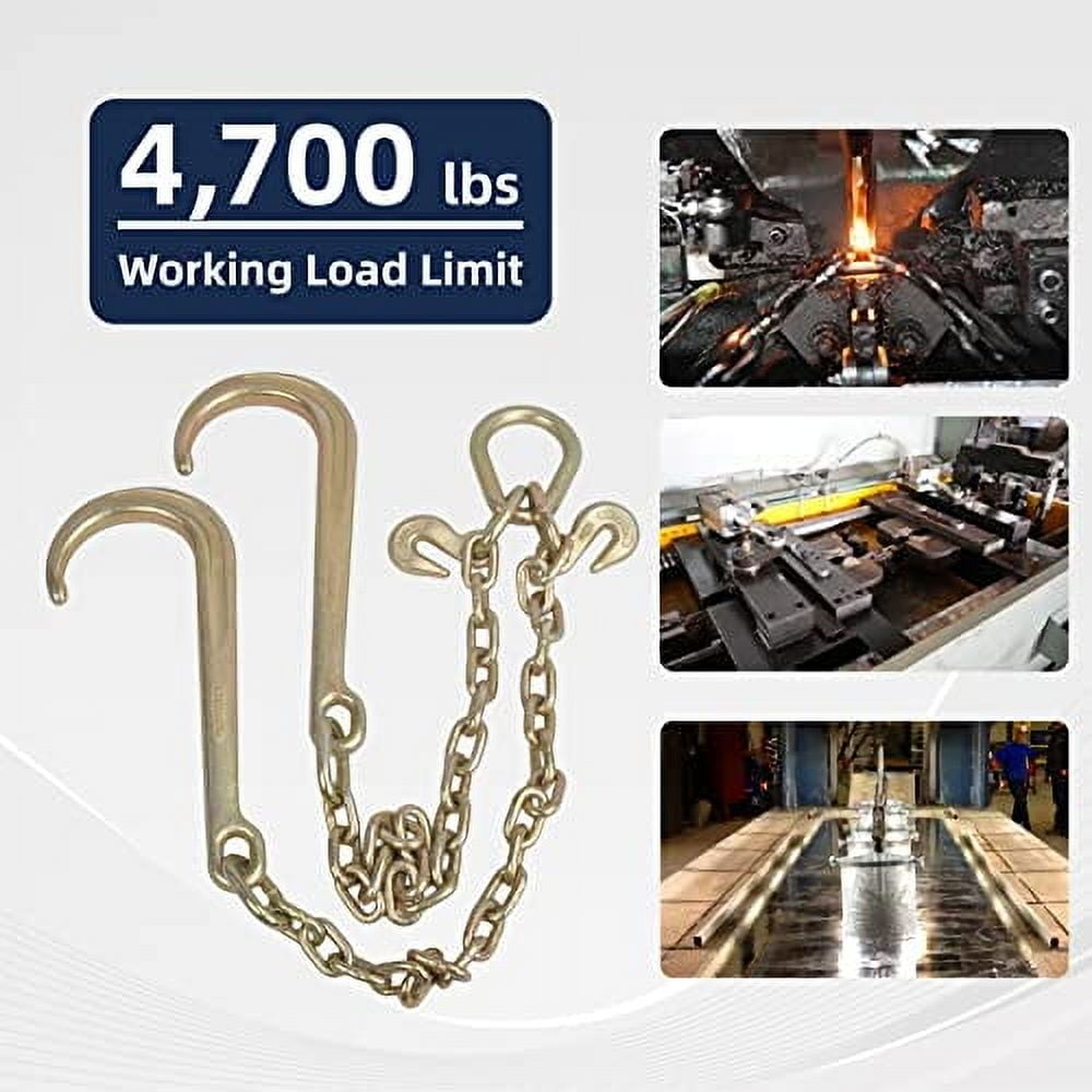 5/16" x 2' G70 Tow Chain V- Bridle with 15" Long Shank J Hooks and Grab ...