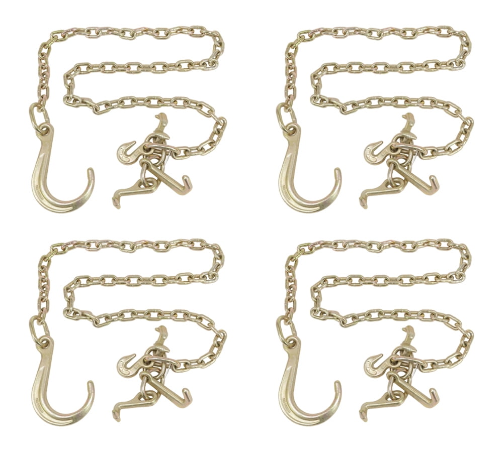 5/16"x 6' Long Shank 8" J Hook Tow Chain w/ RTJ Cluster & Grab Hook (4 ...