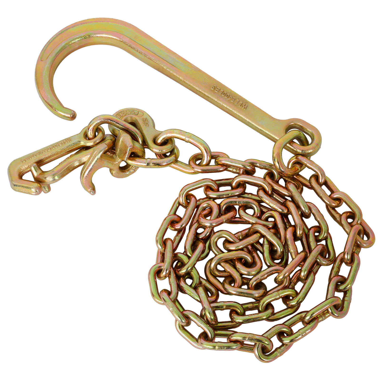 5/16" x6' Leg G70 15" Long Shank J Hook Tow Chain w/RTJ Cluster Hook ...