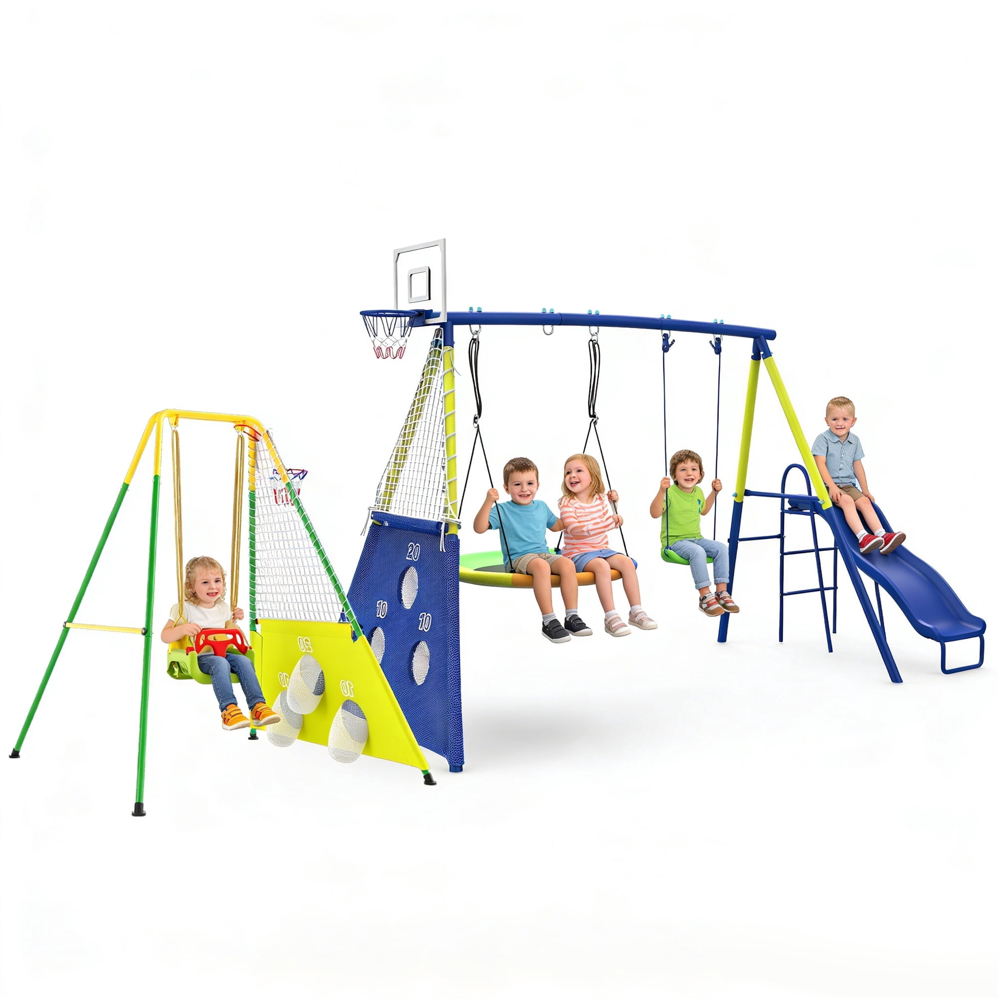 5 in 1Swing Sets +3-in-1Toddler Swing Sets for Backyard with Kids Slide ...