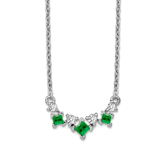 5.1mm 14k White Gold Emerald and Diamond Necklace 18 Inch Pendant ...