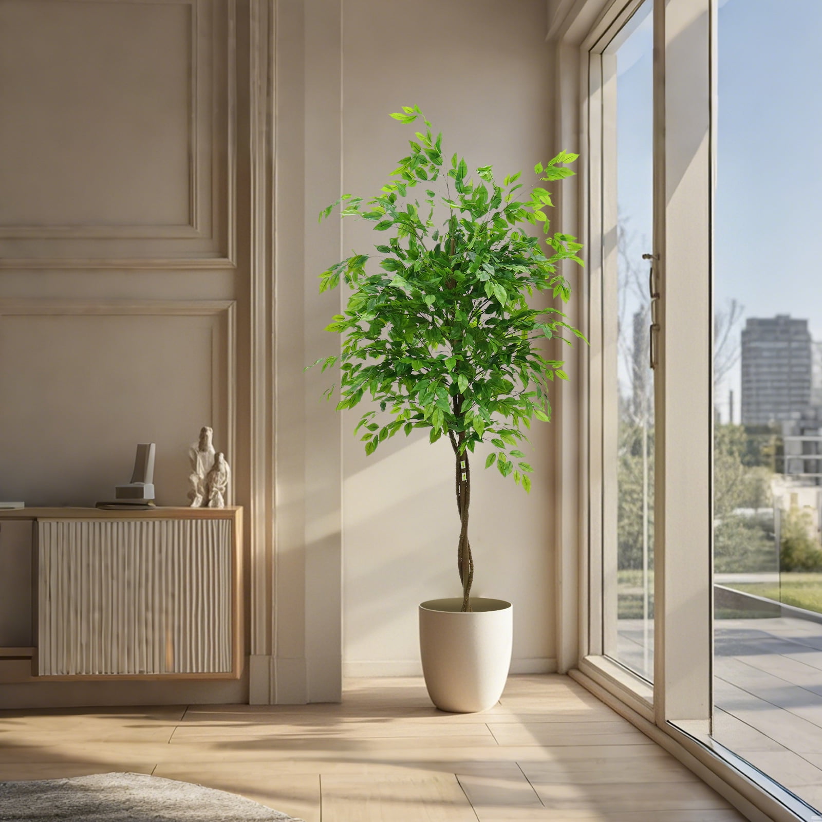 5.2/5.9FT Home Artificial Ficus Tree, Faux Plant Fake Silk Ficus Tree ...