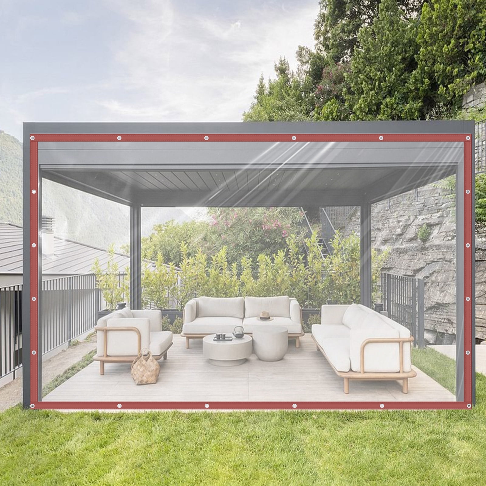 5*2.5m PVC Outdoor Clear Vinyl Tarp, Hanging Mount Tarp Curtain for ...