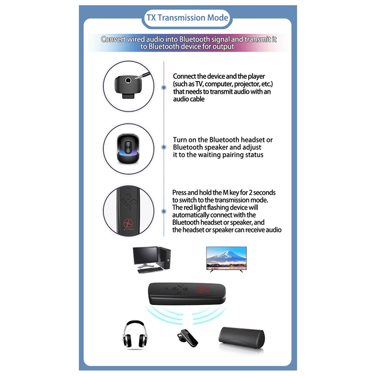 5.2 Bluetooth Transmitter Receiver Two-In-One Car 3.5 TV Computer ...