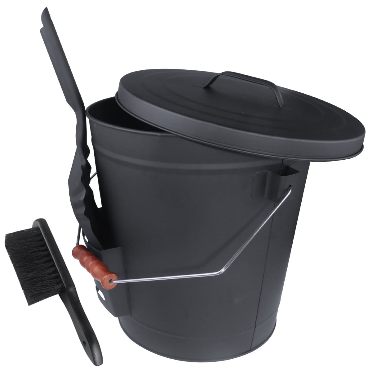 5.2 Gallon Large Ash Bucket with Lid, Shovel, Broom - Black Iron Metal ...