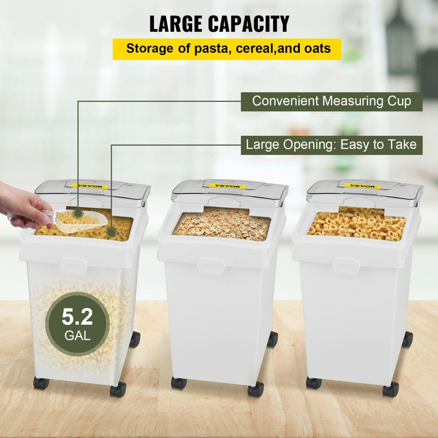 5.2 Gallons Ingredient Storage Bin 3 Pcs Set PP Material Flour Rice ...