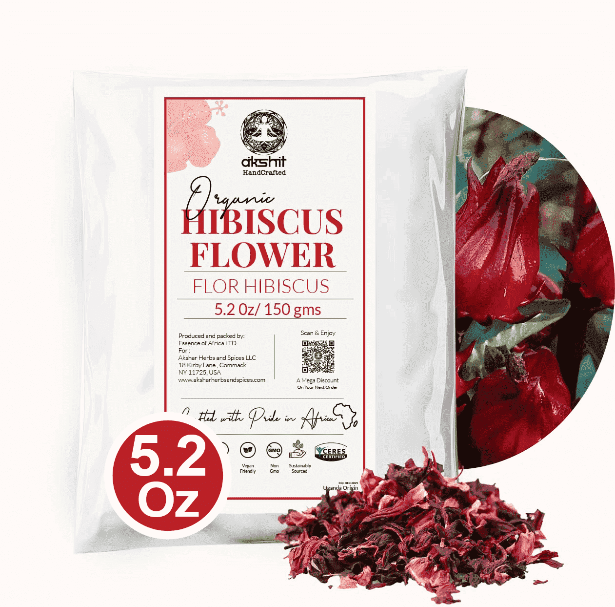 Akshit Dried Hibiscus Flowers, 100% Natural Hibiscus Tea, Caffeine-Free ...