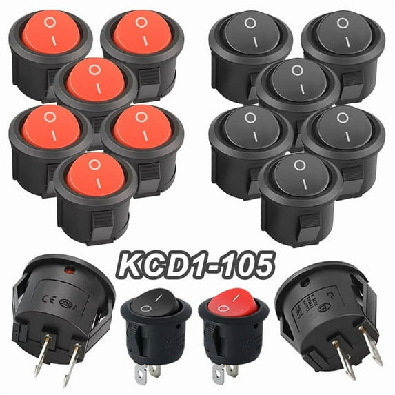 5/20/100Pcs KCD1-105 Round Button Switch Snap-in ON-Off 2 Pin Boat Shape Rocker Switch AC 250V ...