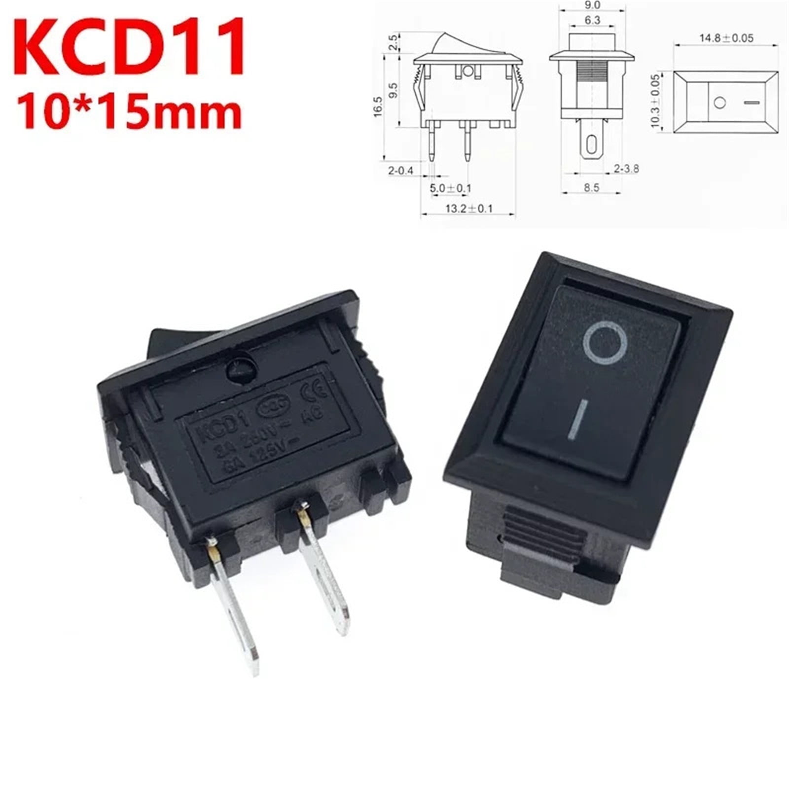 5/20/100Pcs KCD1 15*21mm 2Pin ON-OFF Boat-shape Switch 10*15mm Snap-in ...