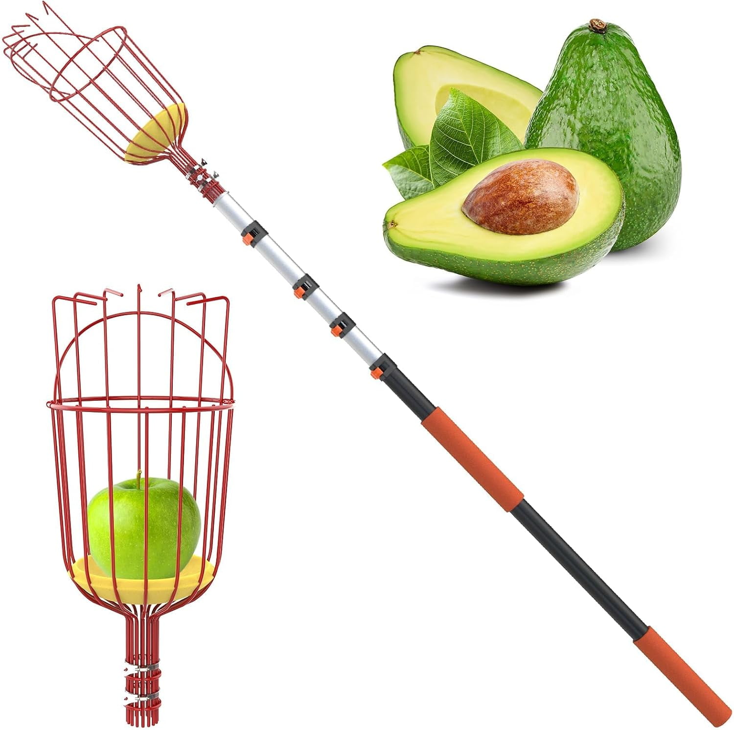 26ft High Reach Fruit Picker with Basket Telescoping, 5-20 Foot Heavy ...