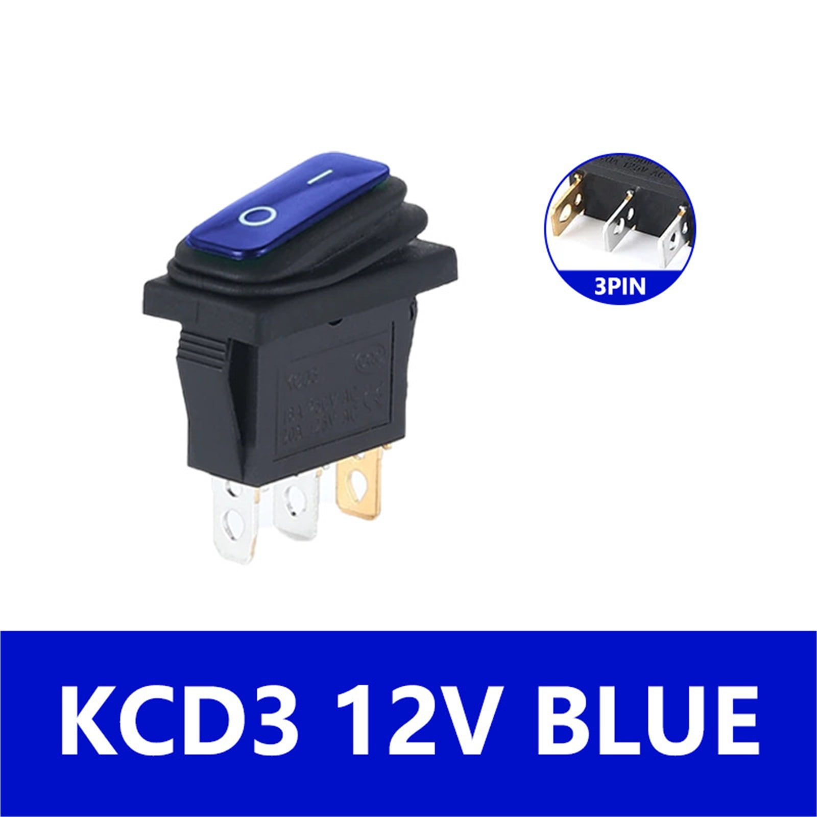 5/20PCS KCD3 3 Pin 12VLED Light 20A On/Off Rectangular Ship Type Long ...